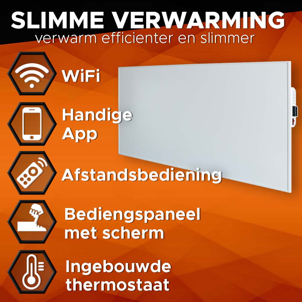 Höffmayr slim infrarood paneel met wifi 770 watt carbon crystal wit 12